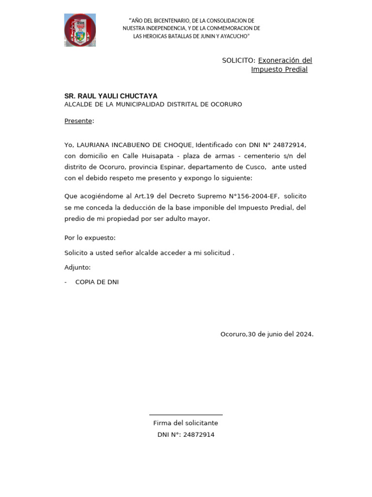 Imprimir Exonearcion de Predio | PDF