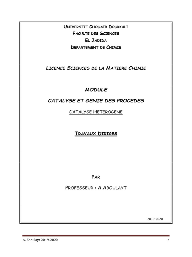 Polycopie TD Avec Corrigé Catalyse Licence SMCS6 | PDF