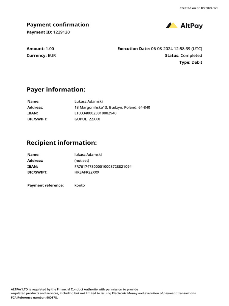 Swift Payment Confirmation Details | PDF