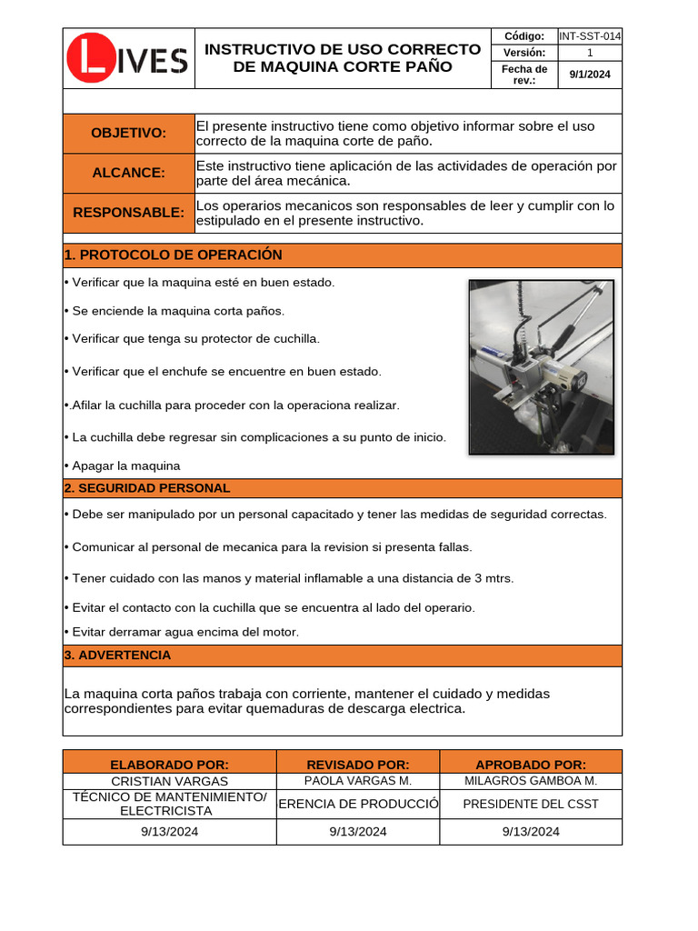 INT-CP-002 Instructivo de Corta Paño | PDF