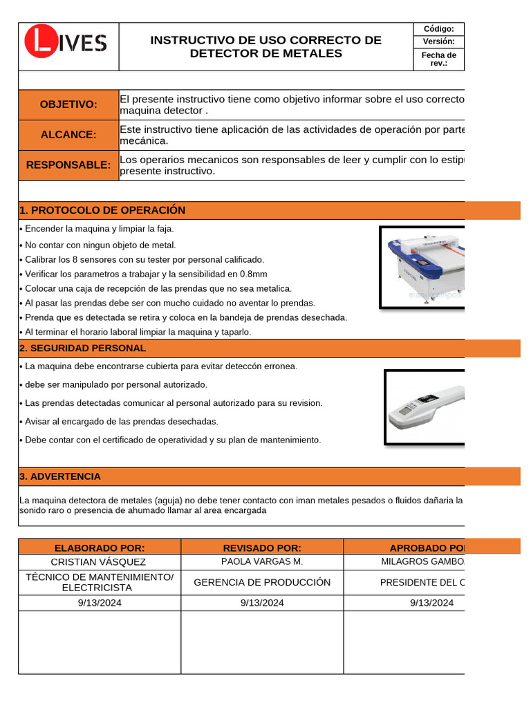 INT-DM-018 Instructivo de Uso Correcto de Detector de Metales | PDF