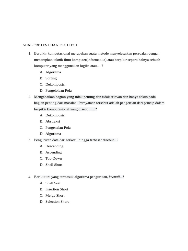 Soal Pretest Dan Posttest | PDF