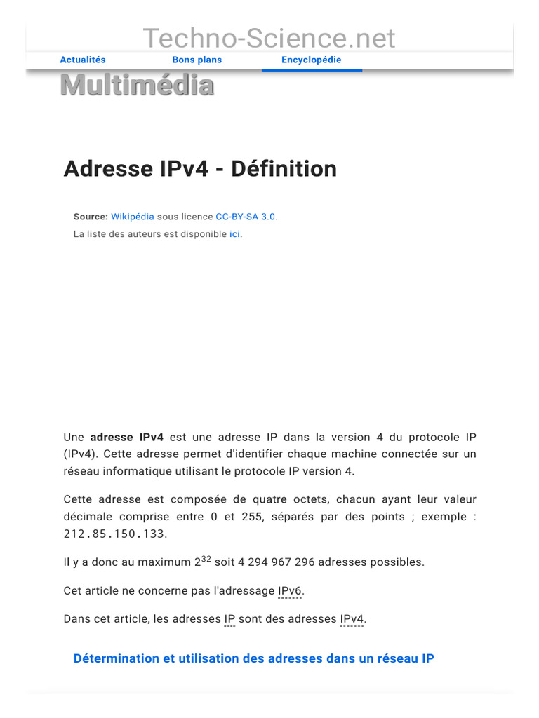 Adresse IPv4 - Définition Et Explications | PDF