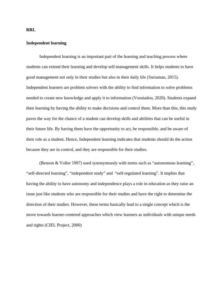 RRL Independent Learning | PDF