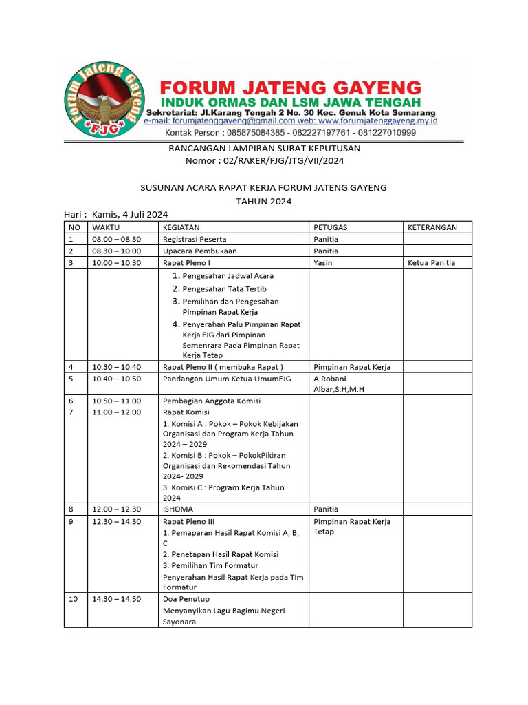 006 - Rancangan Susunan Acara Rapat Kerja Forum Jateng Gayeng 24 PDF | PDF
