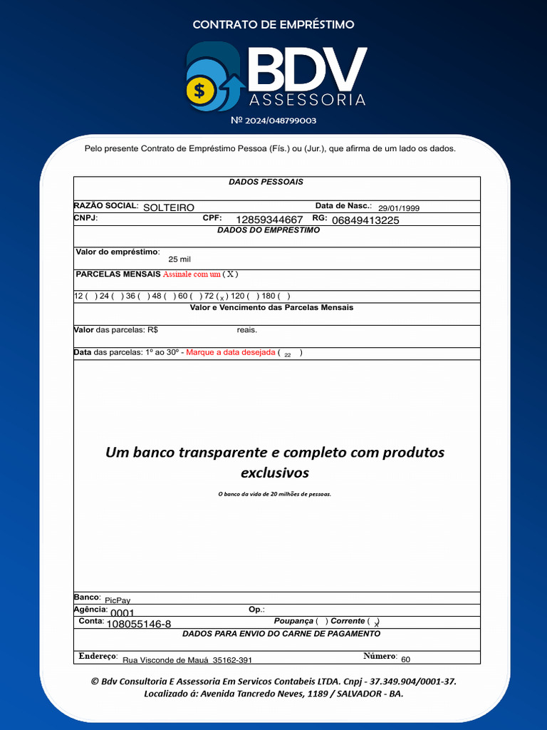 CONTRATO DE EMPRÉSTIMO - BDV | PDF