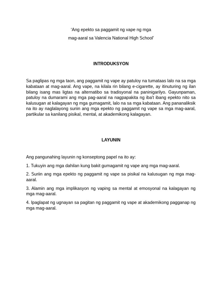 Ang Epekto Sa Paggamit NG Vape NG Mga Mag | PDF