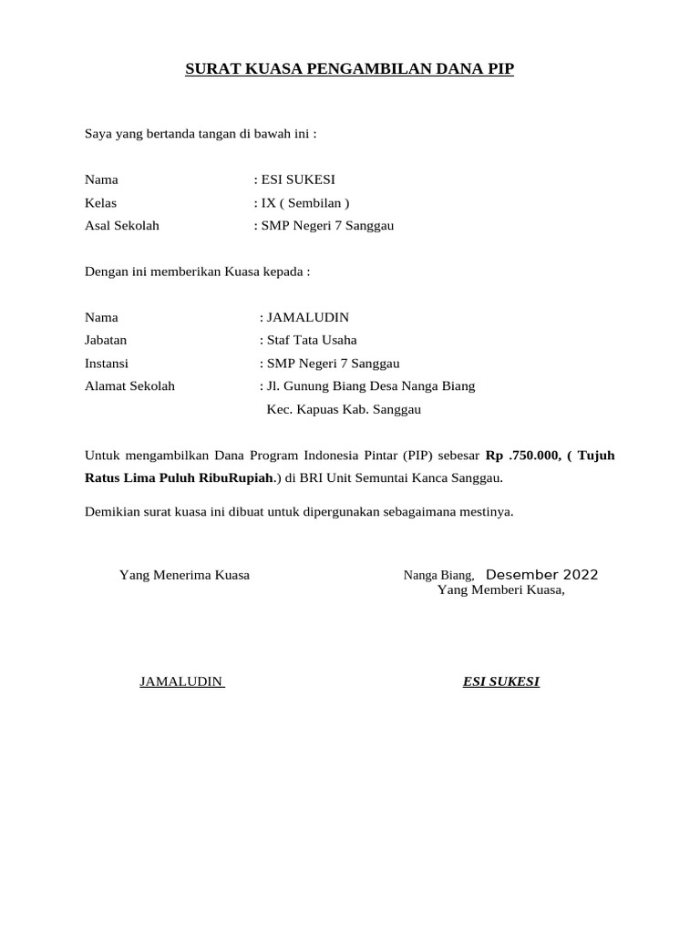 Surat Kuasa Pip Kip BSM | PDF