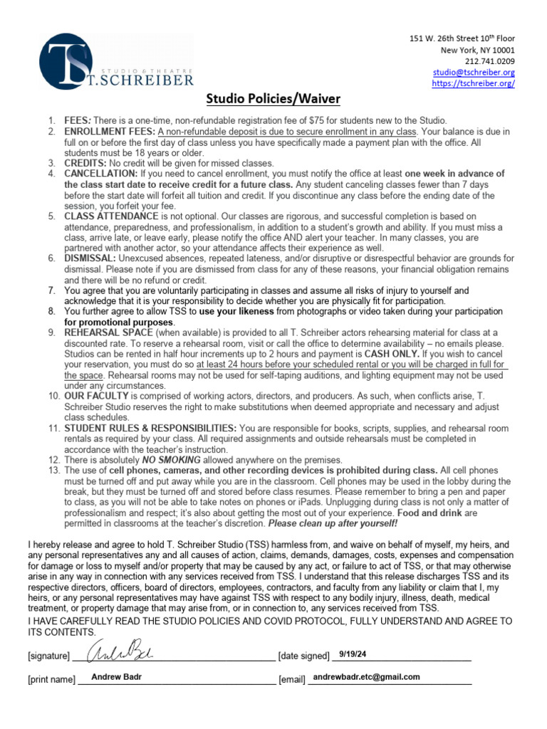2024 Studio Policies and Waiver | PDF