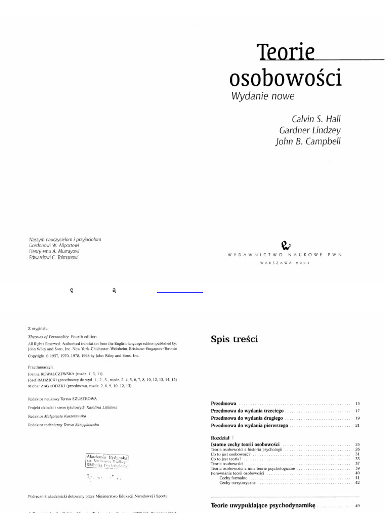 Teorie Osobowości (Hall Et Al.) | PDF