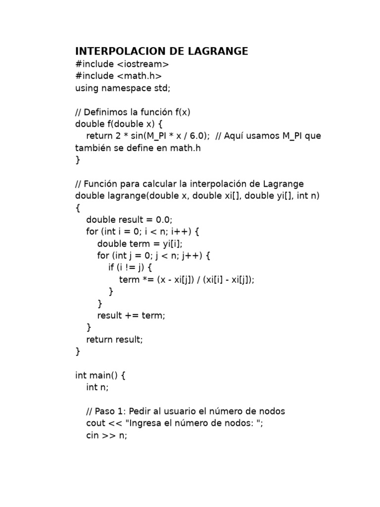 Códigos Interpolacion, Integración y Derivación | PDF | Ciencia ...