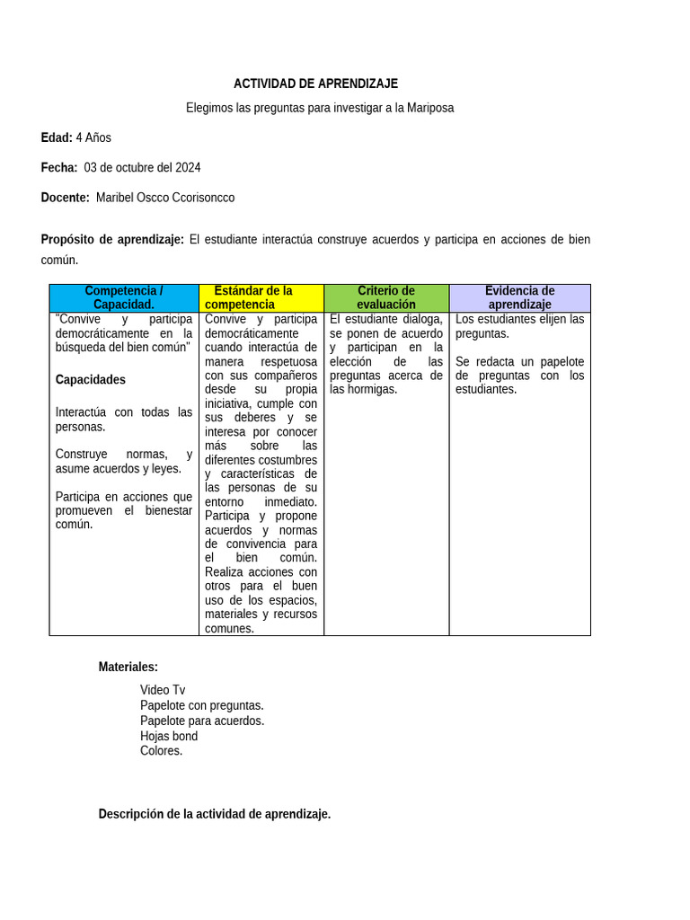 Elegimos Las Preguntas para Investigar La Mariposas Coprodeli Poltoccsa 03 | PDF | Aprendizaje ...