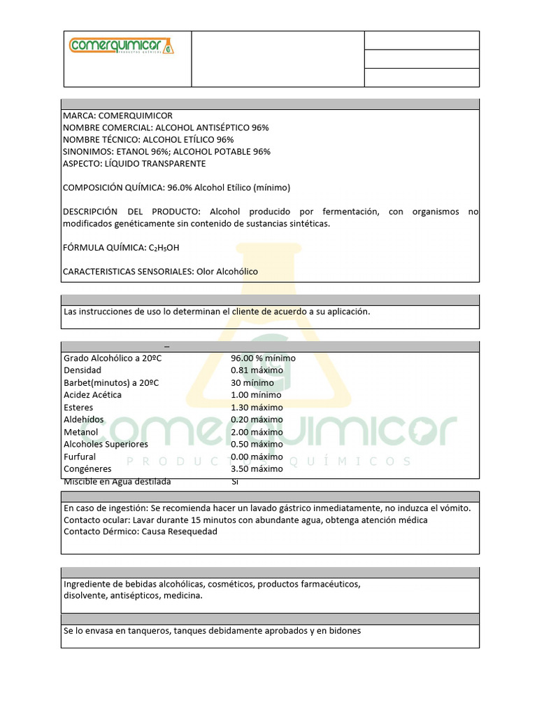 FT Alcohol Etílico 96% Potable | PDF