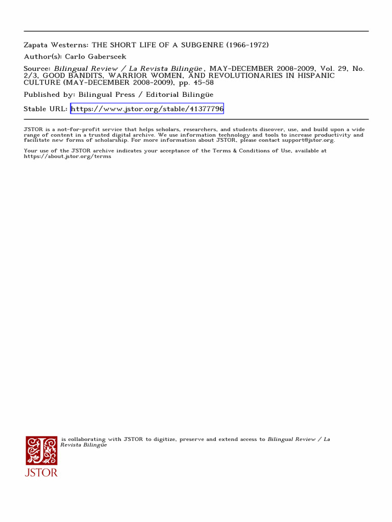 Gaberscek-Zapata Westerns THE SHORT LIFE OF A SUBGENRE | PDF
