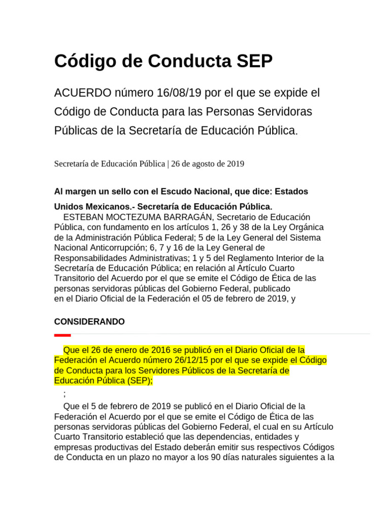 Código de Conducta SEP | PDF