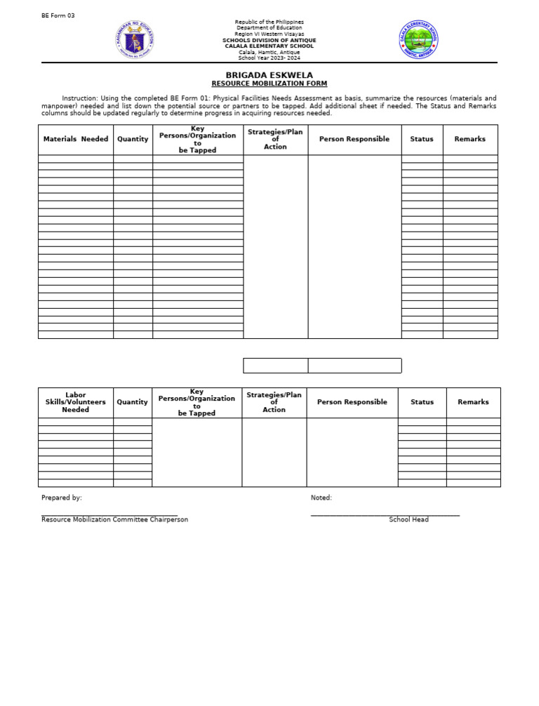 Be Form 3 Resource Mobilization Form 1 1 | PDF