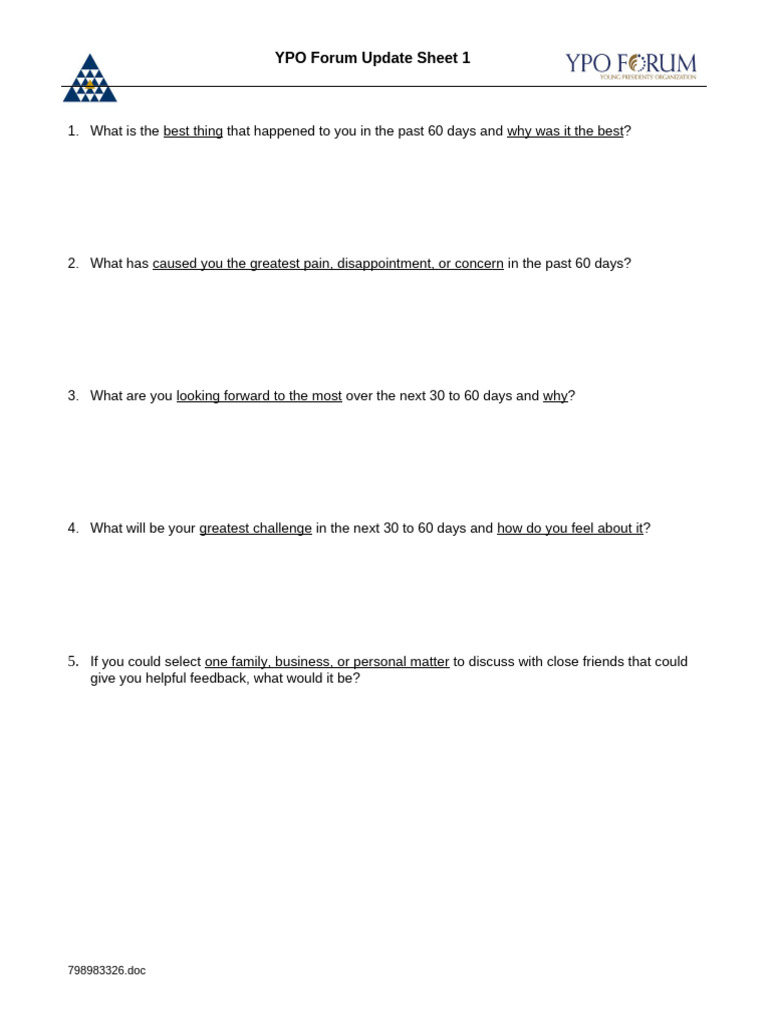 YPO-Forum Update Sheets | PDF