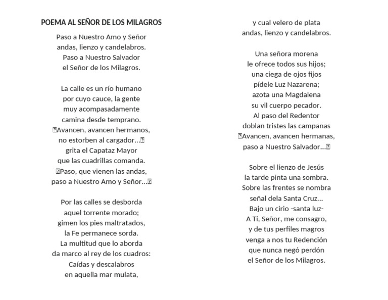 POEMA AL SEÑOR DE LOS MILAGROS | PDF