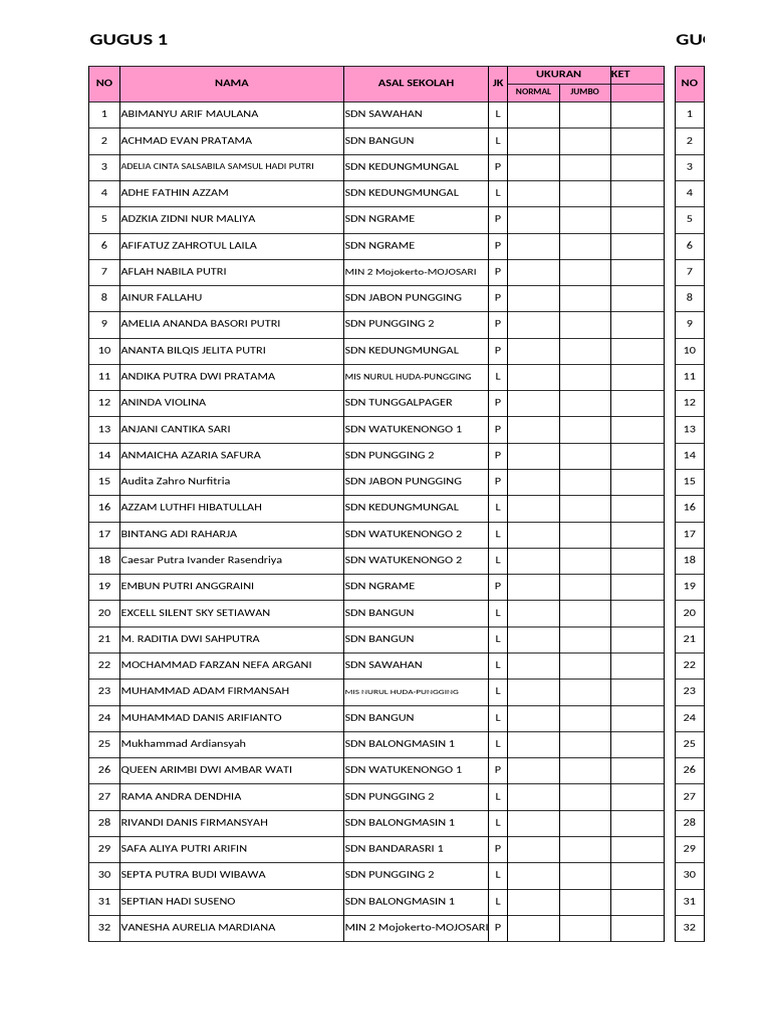 Daftar Nama Kelas 7 2024-2025 | PDF