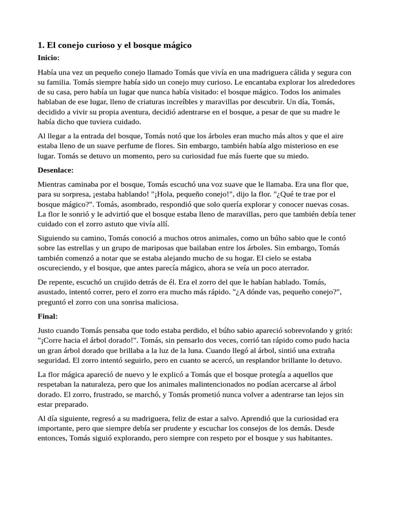 Cuento Del Conejo Curioso Pdf