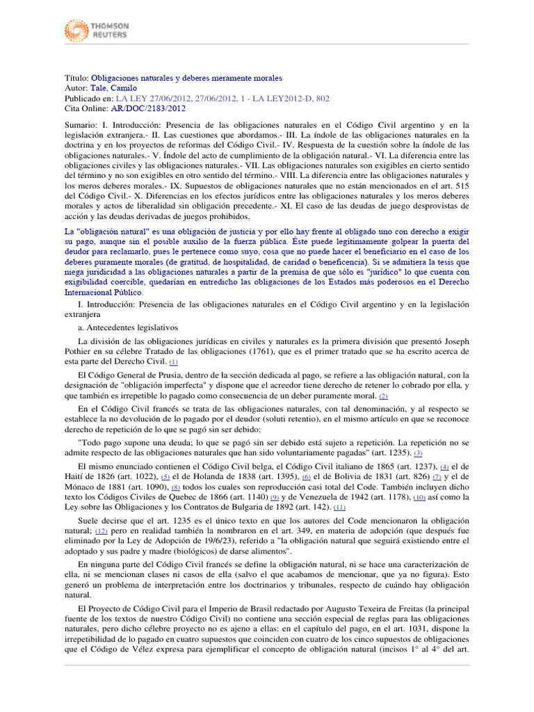 Obligaciones Naturales y Deberes Meramente Morales - Tale, Camilo ...