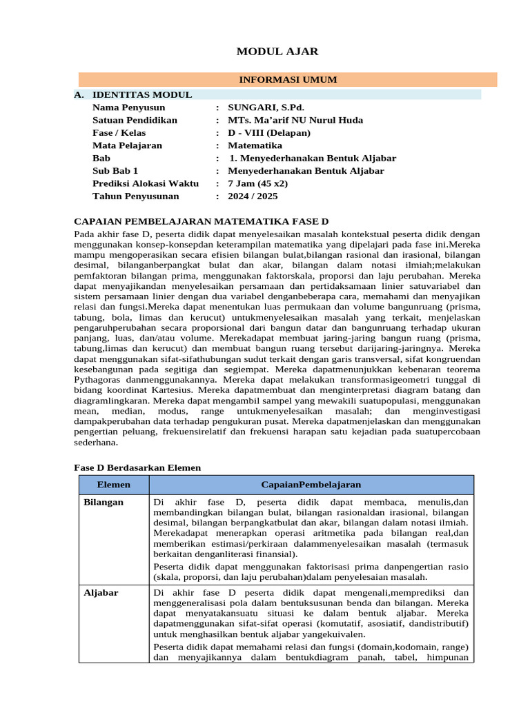 Modul MTK Kls 8 Bab 1.1 | PDF