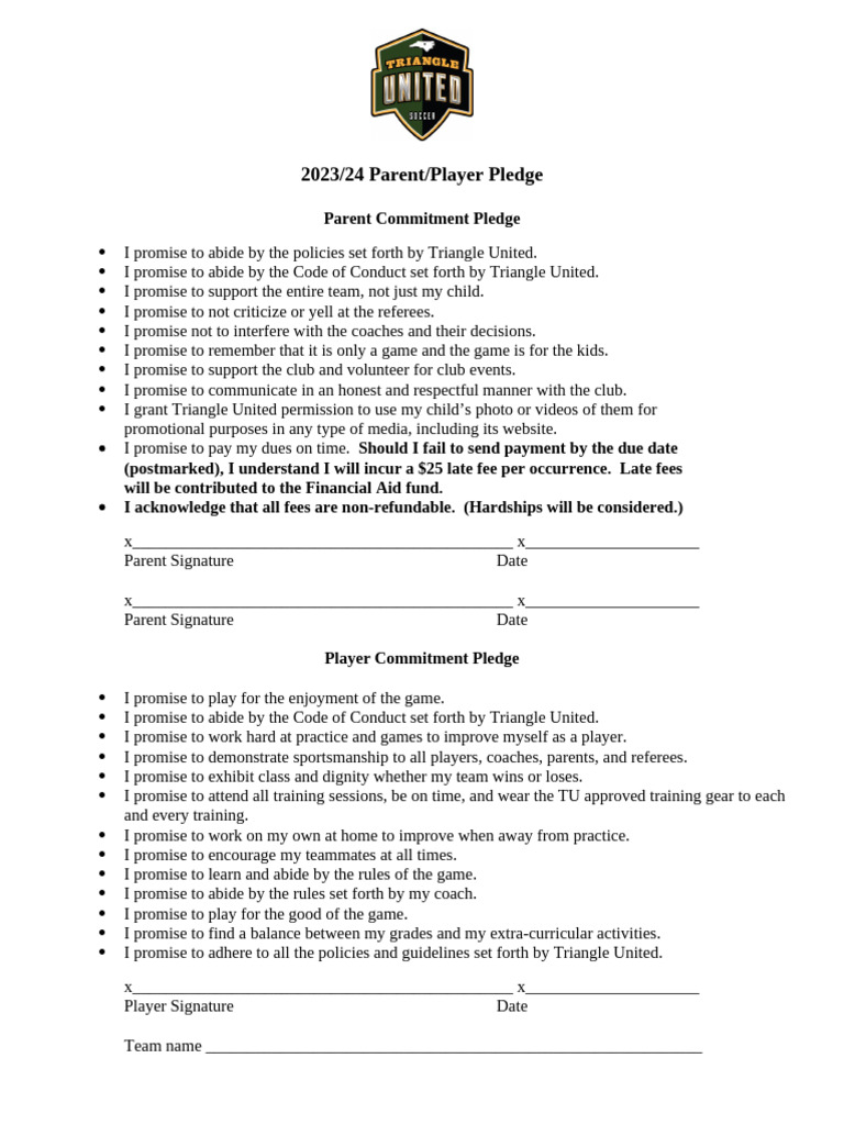 Parent Player Pledge Doc X | PDF