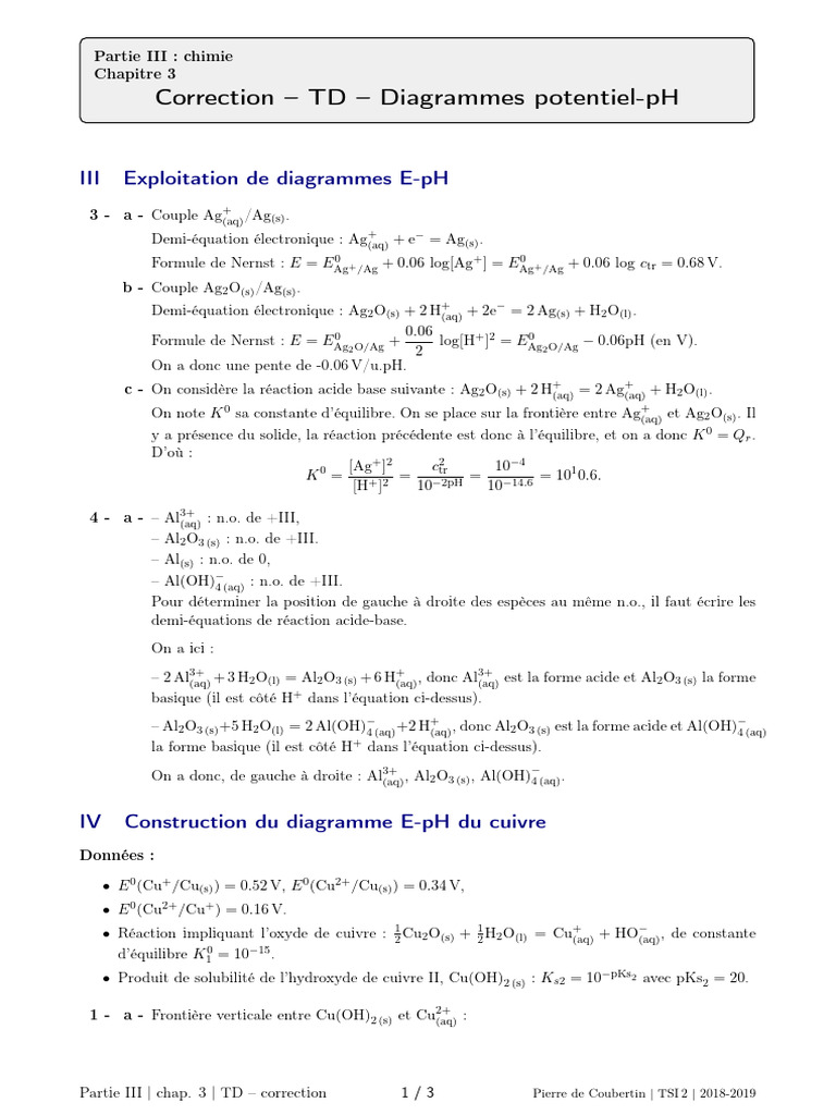 Chap 3 TD Diagrammes EpH Corr | PDF