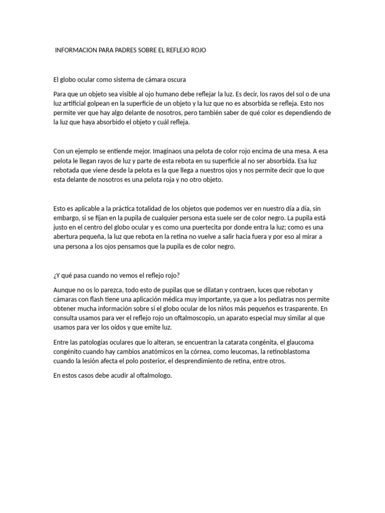 Informacion para Padres Sobre El Reflejo Rojo | PDF