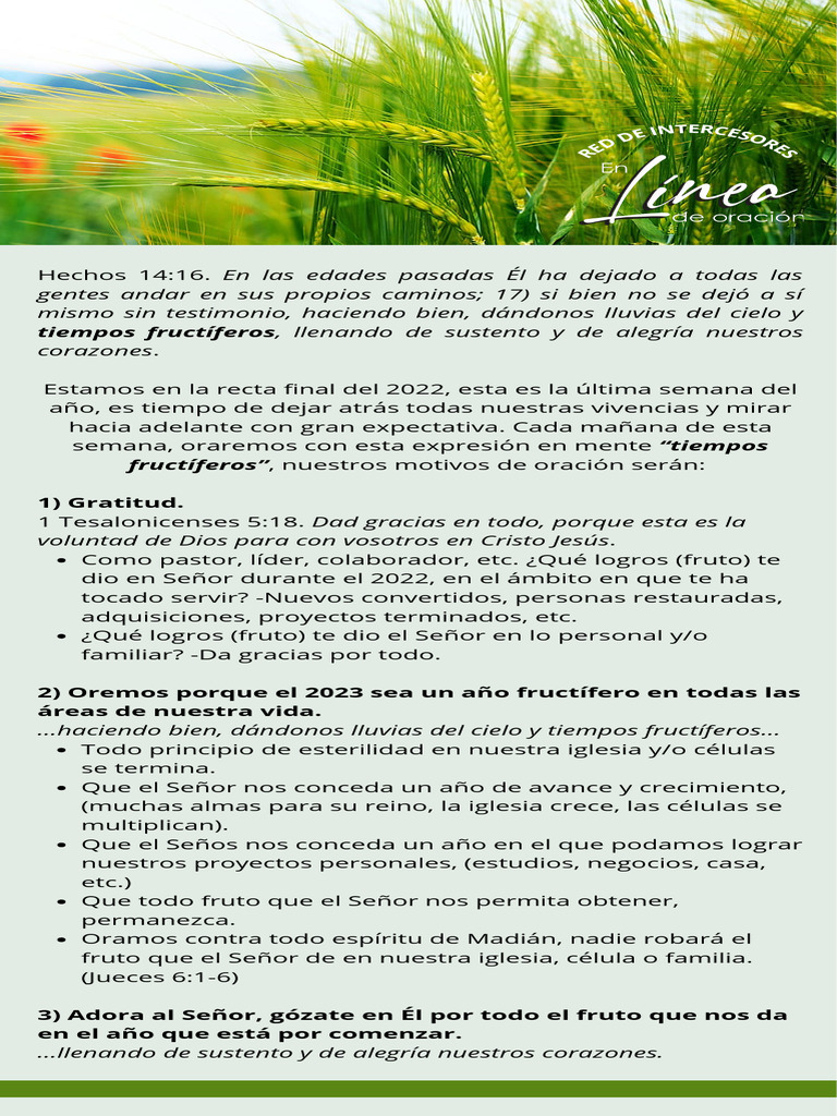 Guía de Oración - 26 Dic Al 01 Ene | PDF