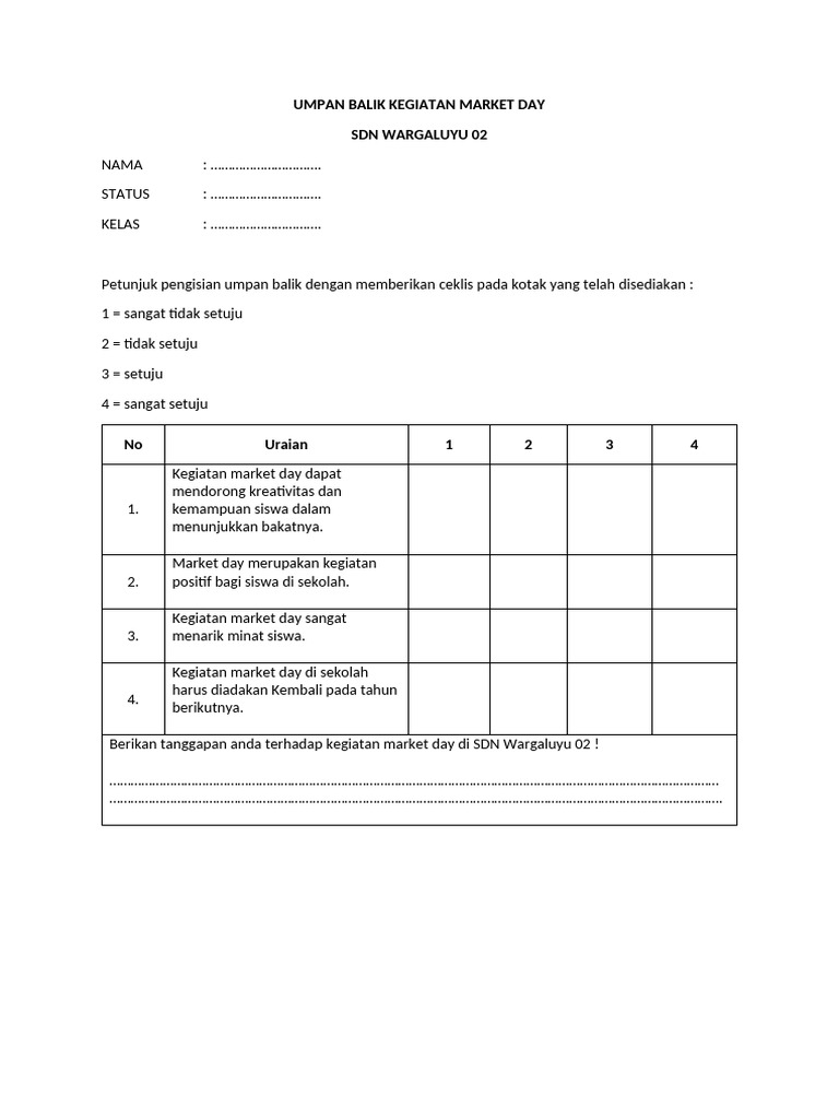 Umpan Balik Kegiatan Market Day | PDF