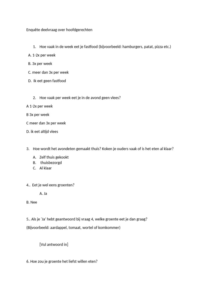 Enquete Vragen | PDF