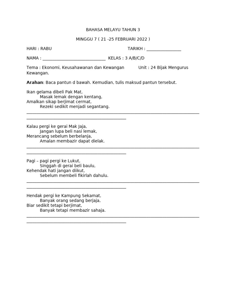 BAHASA MELAYU TAHUN 3 - M7 Rabu | PDF