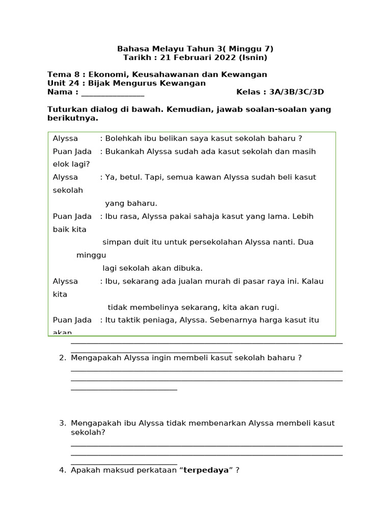 Bahasa Melayu Tahun 3 (Minggu 7 - Isnin) | PDF