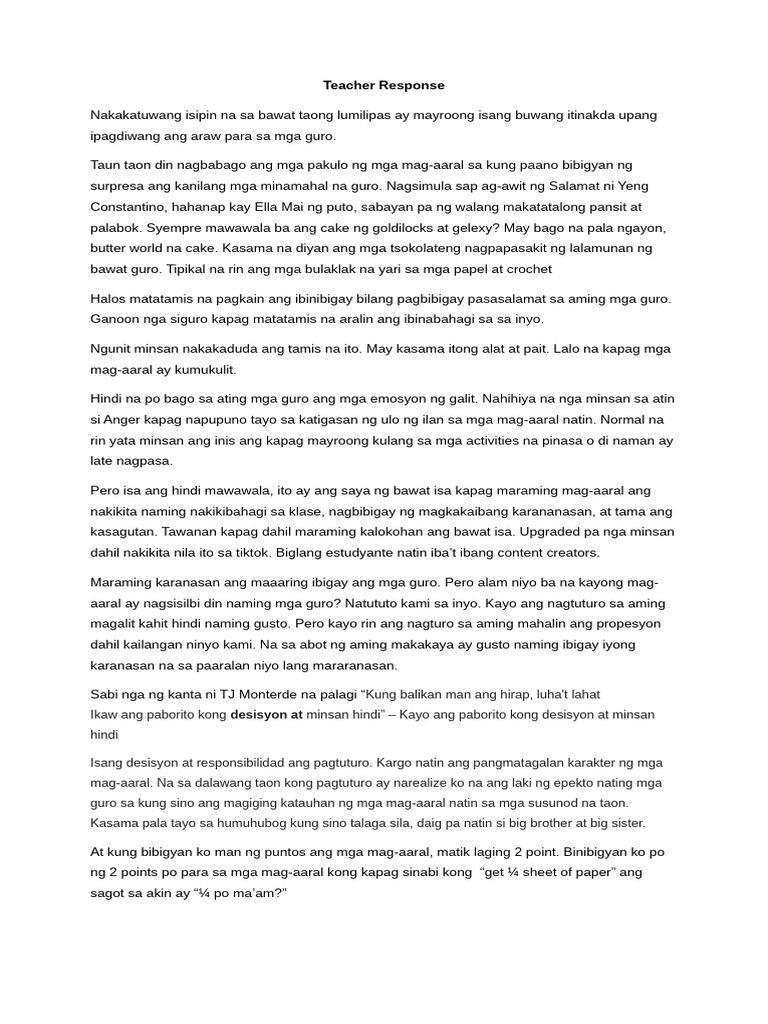 Teacher Response | PDF