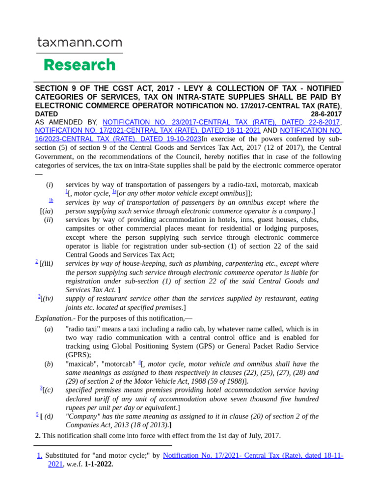 Notification No 172017 Central Tax Rate | PDF