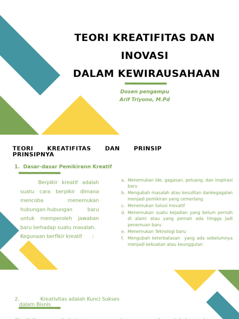 Teori Kreatifitas Dan Inovasi | PDF