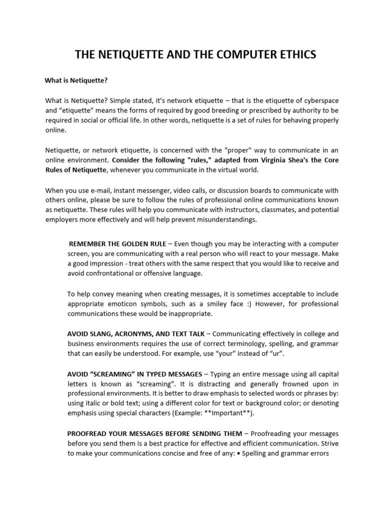 THE-NETIQUETTE-AND-THE-COMPUTER-ETHICS | PDF