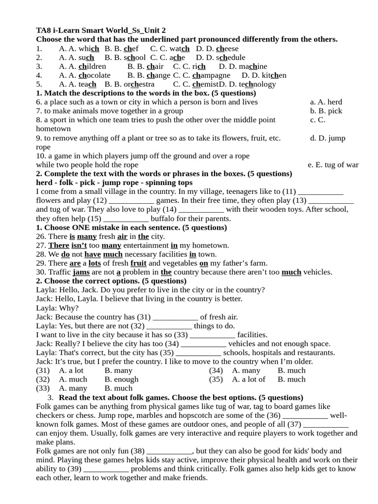 bài tập unit 2 (l1) | PDF