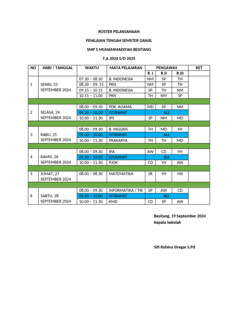 Roster Ujian PTS 2024 | PDF
