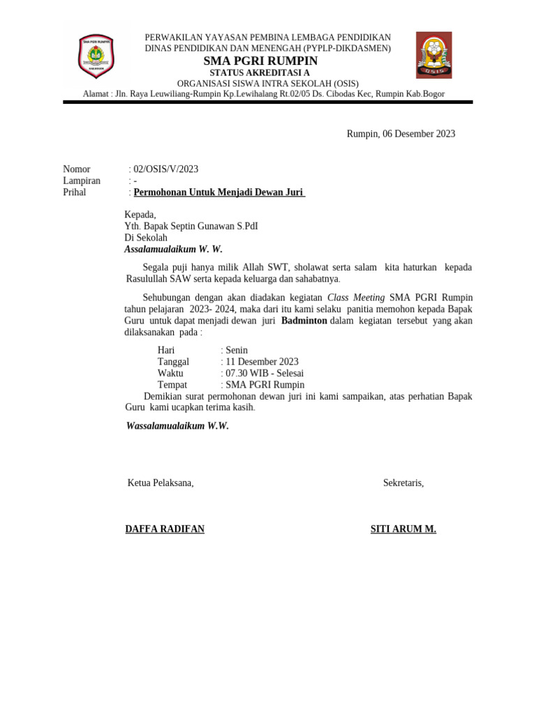 Undangan Classmeet | PDF