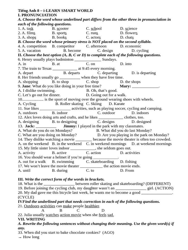T NG H P Unit 1 Anh 8.. | PDF