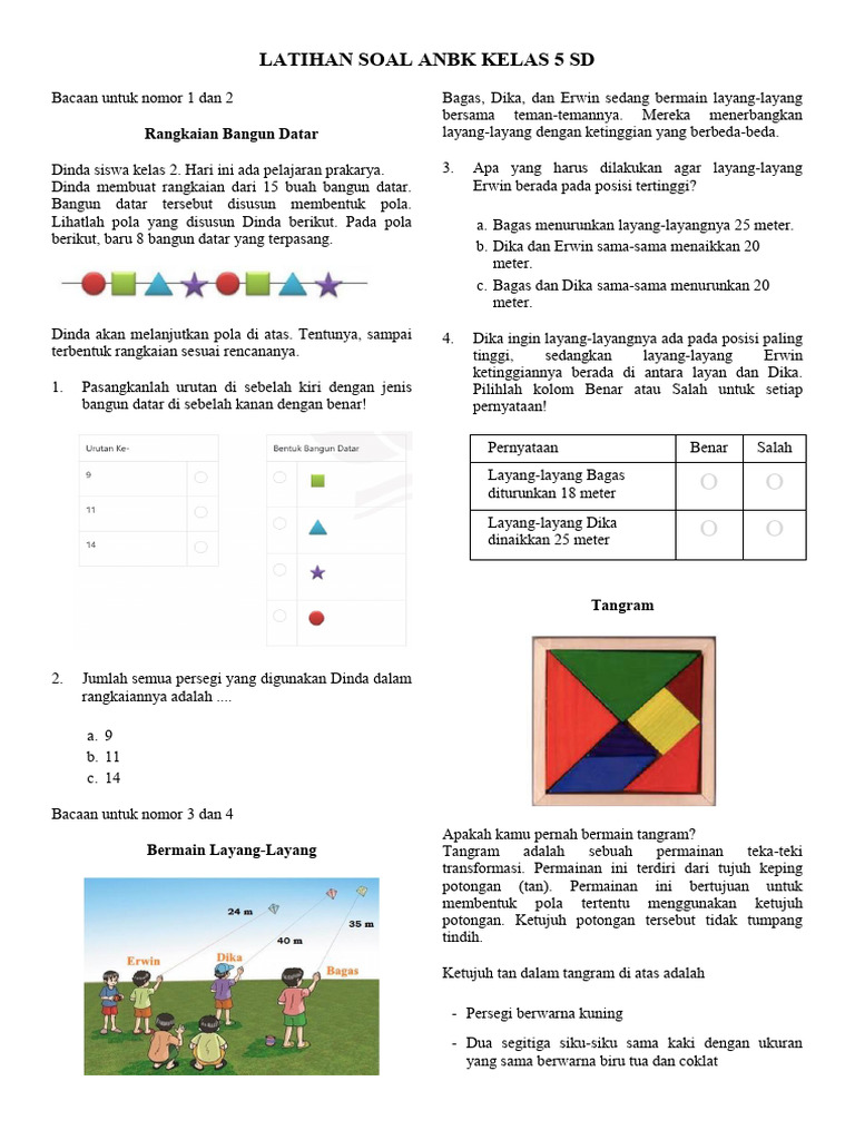 Soal Anbk Kelas 5 - Soal 1 | PDF