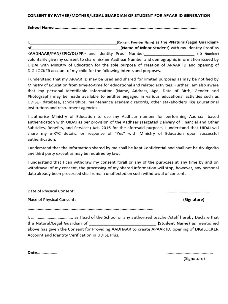 Consent Form APAAR Modified Approved | PDF | Privacy | Justice