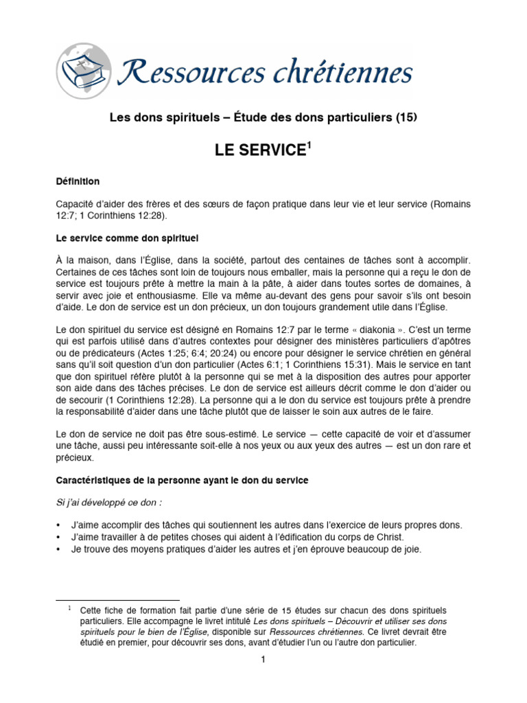 Les Dons Spirituels (15) - Le Service | PDF