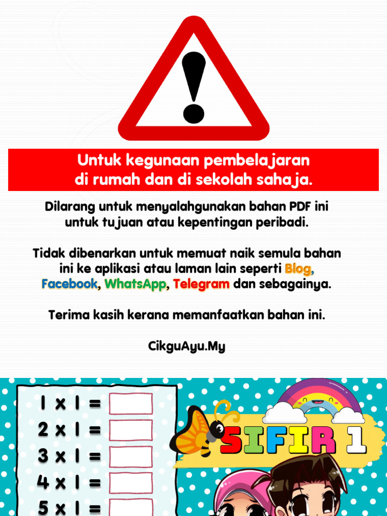 Gambar Latihan Sifir 2 Hingga 12 Berwarna Warni Cikgu Ayu Dot My | PDF