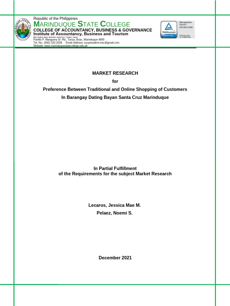 Preference Between Traditional and Online Shopping of Customers in Barangay Dating Bayan Santa ...