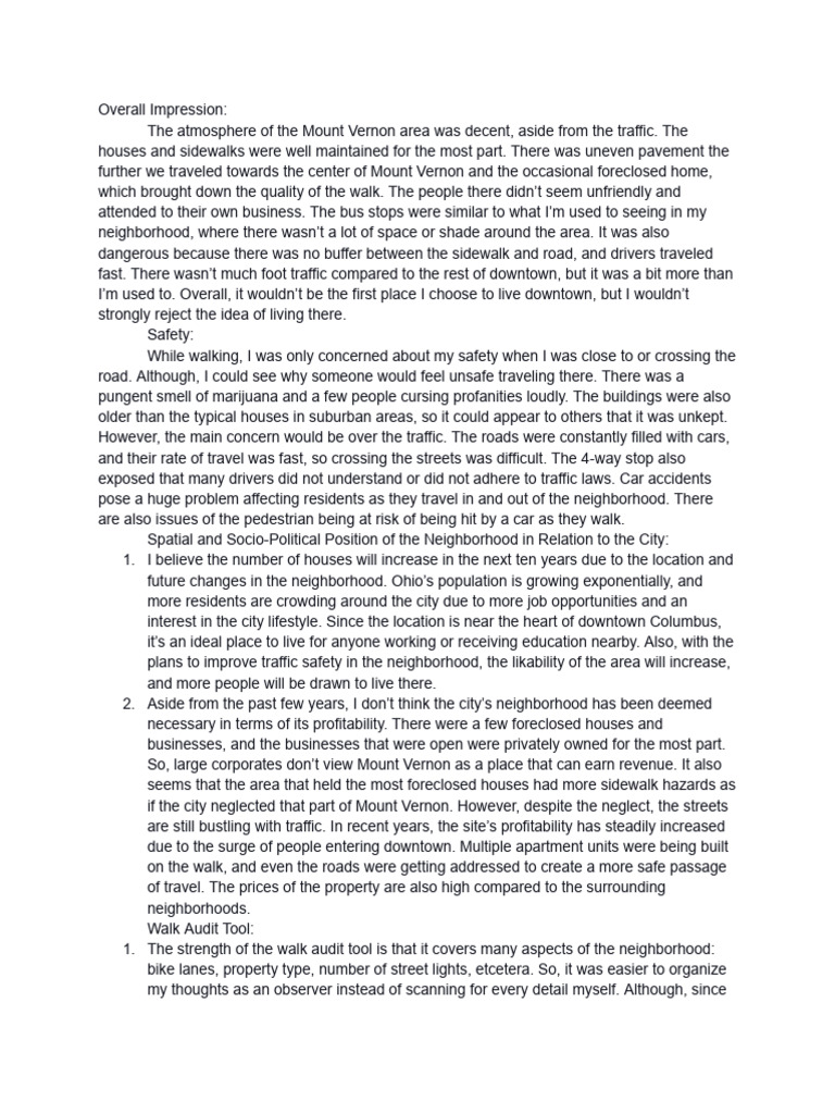 Walk Audit Reflection PDF | PDF | Sidewalk | Business