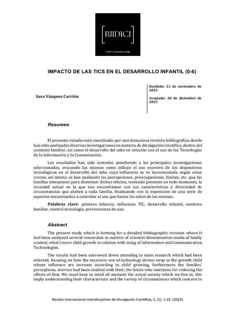 Impacto de Las Tics en El Desarrollo Infantil (0-6) : Resumen | PDF