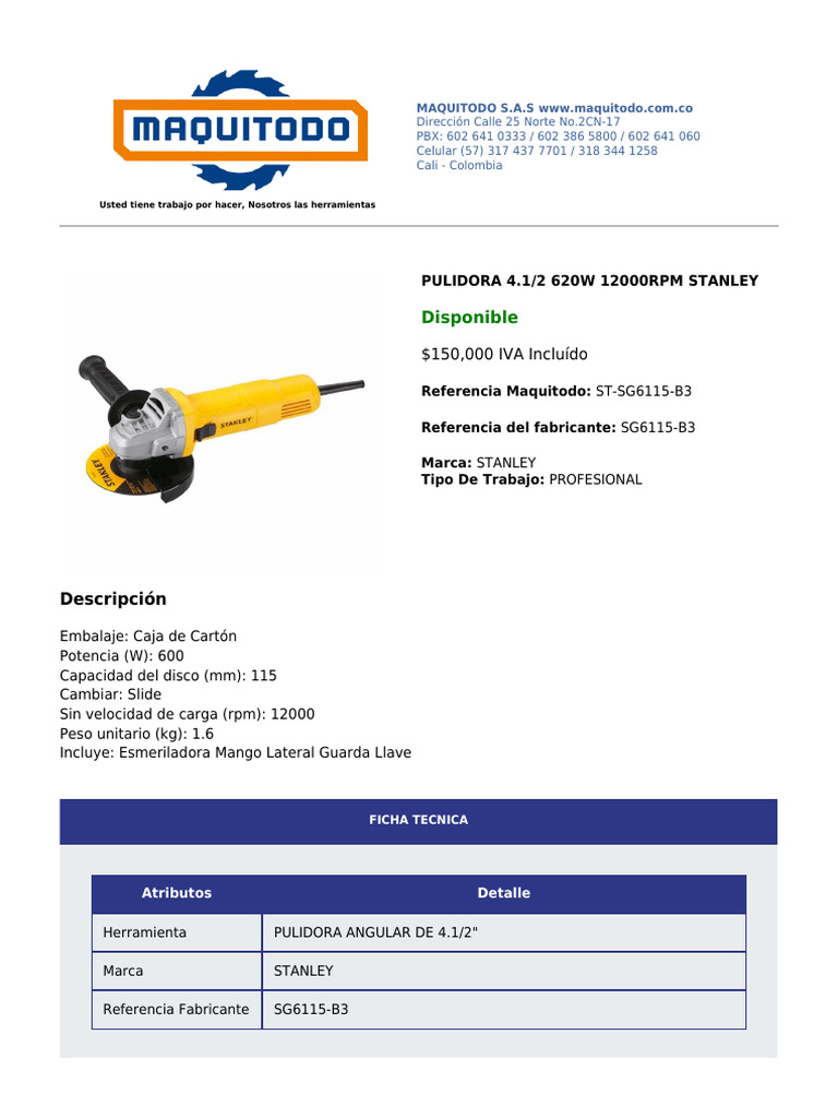 Ficha Tecnica Pulidora Stanley | PDF